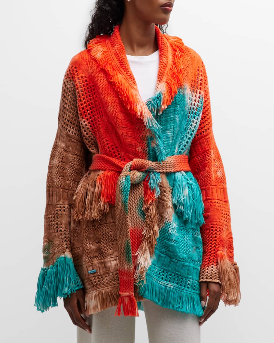 Alanui California Dreamin Belted Fringe Net Cardigan | Neiman Marcus