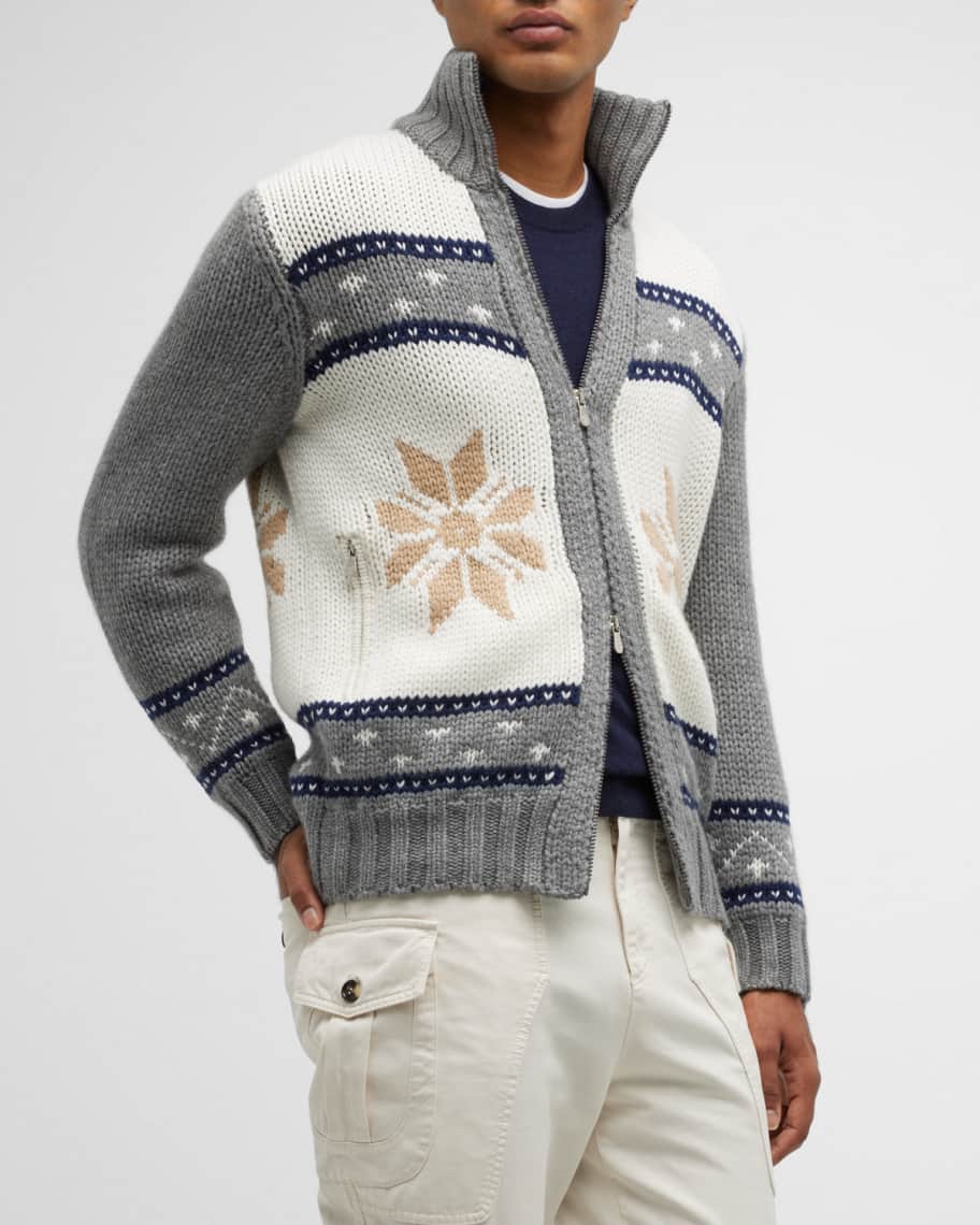 Brunello Cucinelli Men's Snowflake Cashmere Cardigan Sweater | Neiman ...