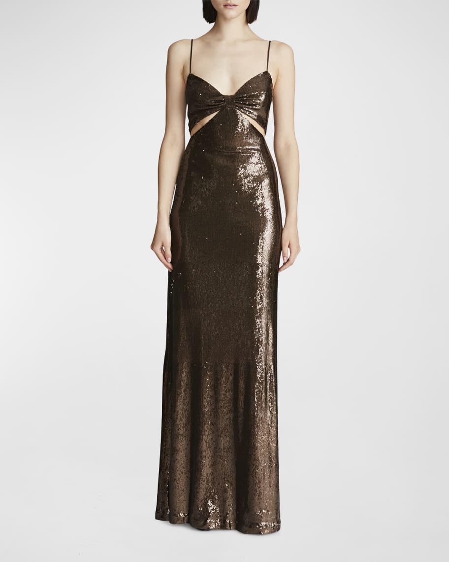 Halston Chloe Cutout Sequin Column Gown | Neiman Marcus