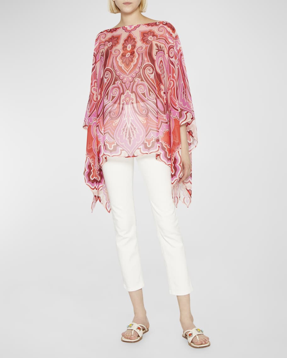 Etro Paisley Wave-Print Silk Poncho | Neiman Marcus