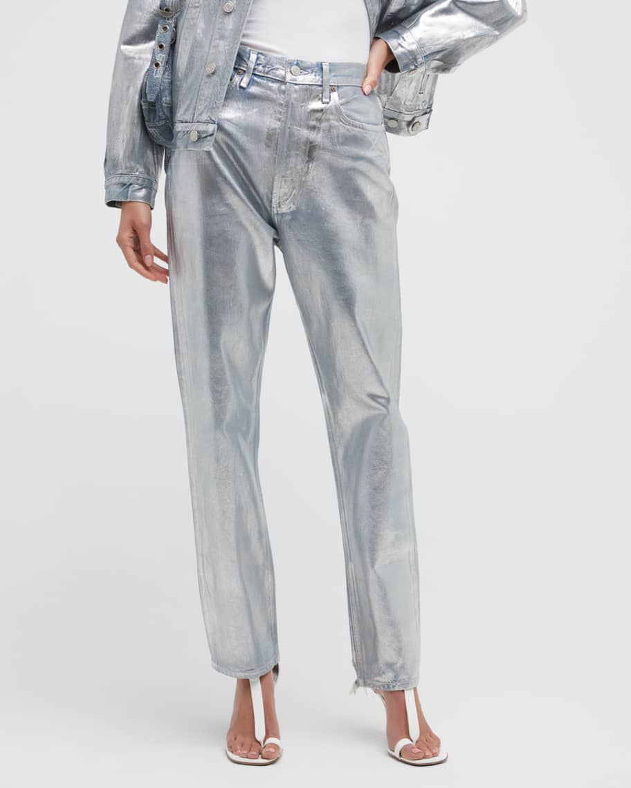 AGOLDE 90s Pinch Waist Easy Straight Metallic Jeans | Neiman Marcus