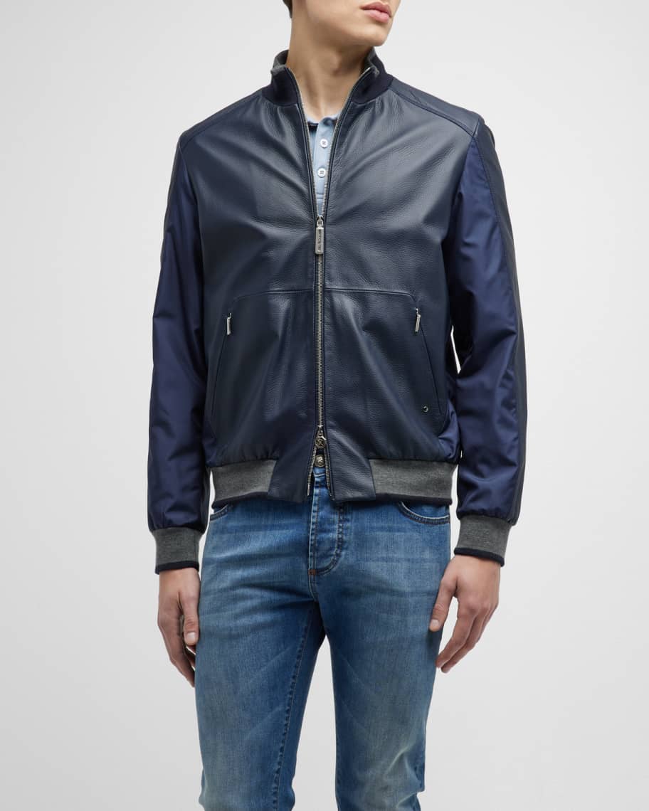 Stefano Ricci Men's Leather and Silk Bomber Jacket | Neiman Marcus