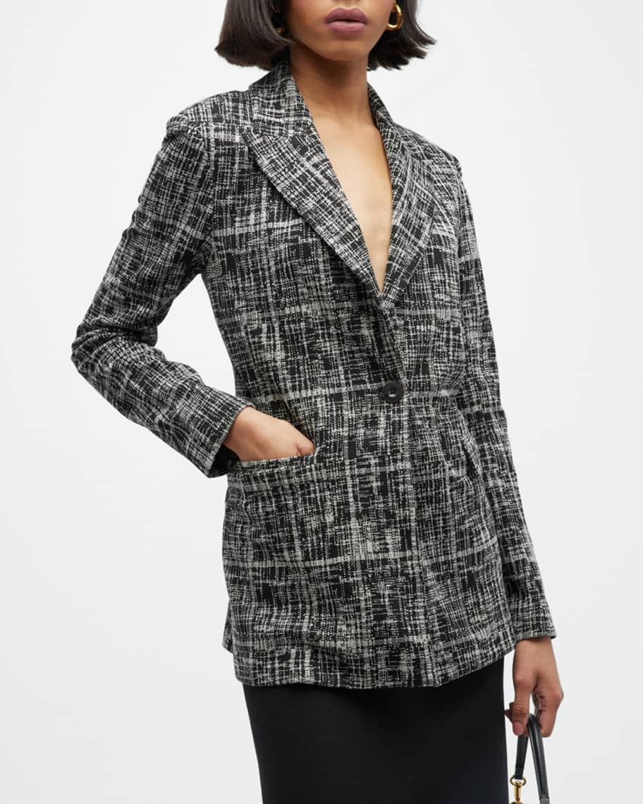 Rosetta Getty Etched Plaid Single-Breasted Blazer | Neiman Marcus