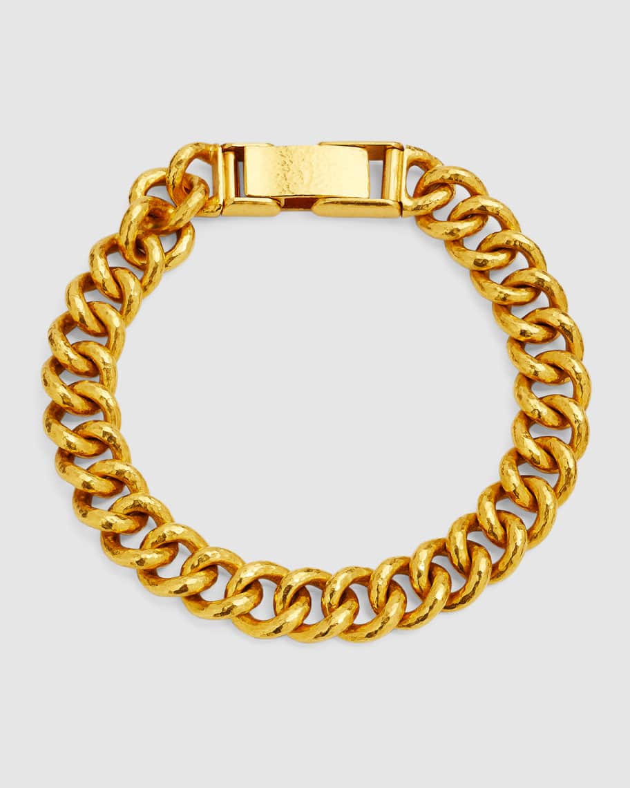 Gurhan Men's Hammered 24K Yellow Gold Cuban Chain Bracelet | Neiman Marcus