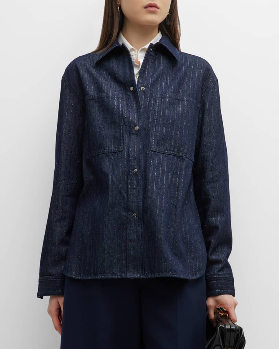 Emporio Armani Denim Shimmer Pinstripe Jacket | Neiman Marcus