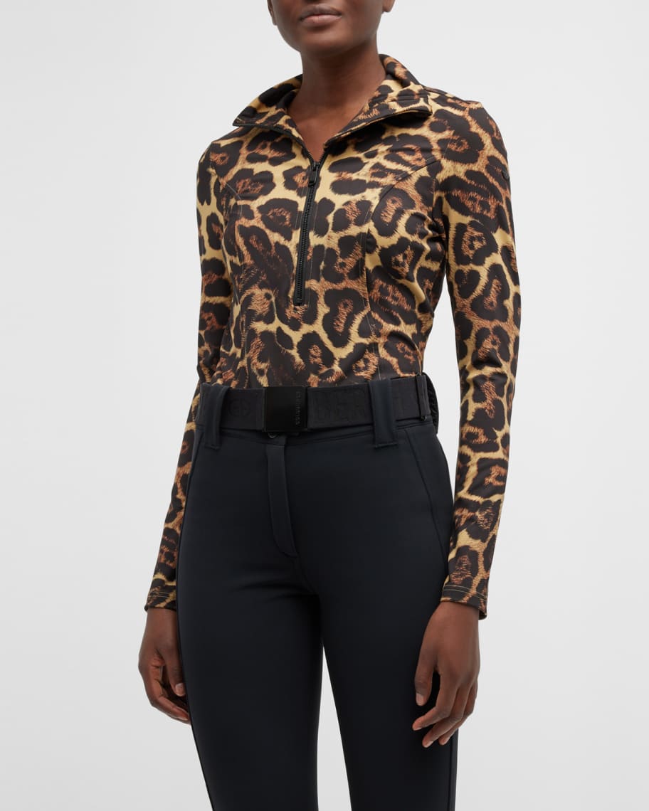 Goldbergh Leona Leopard Print Half-Zip Pullover | Neiman Marcus