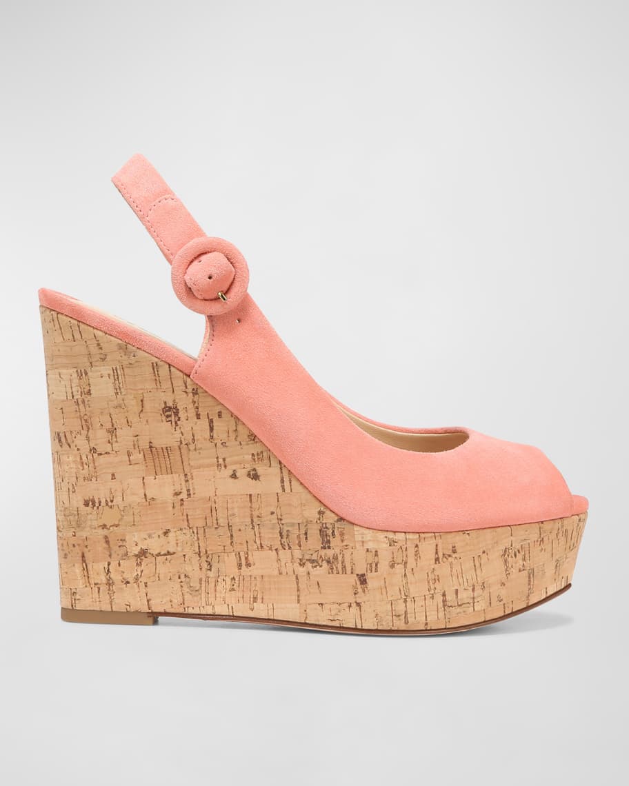 Veronica Beard Dali Suede Slingback Peep-Toe Wedge Sandals | Neiman Marcus