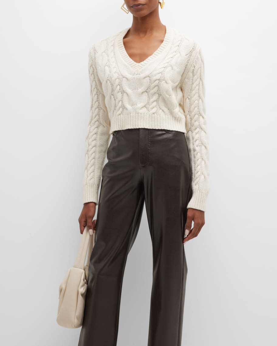 FRAME Cropped Cable-Knit Sweater | Neiman Marcus