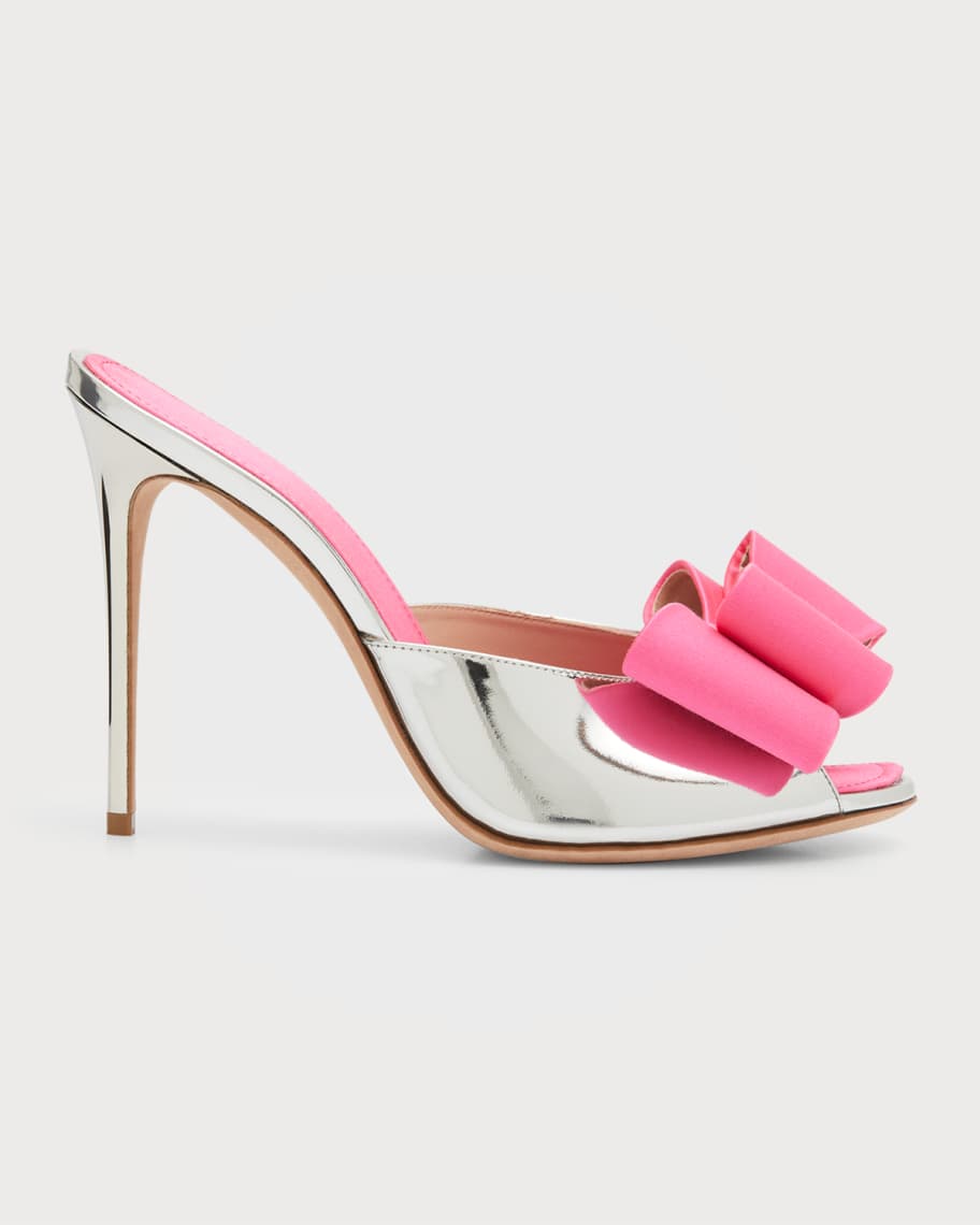 Giambattista Valli Pop Bow Satin Peep-Toe Mules | Neiman Marcus