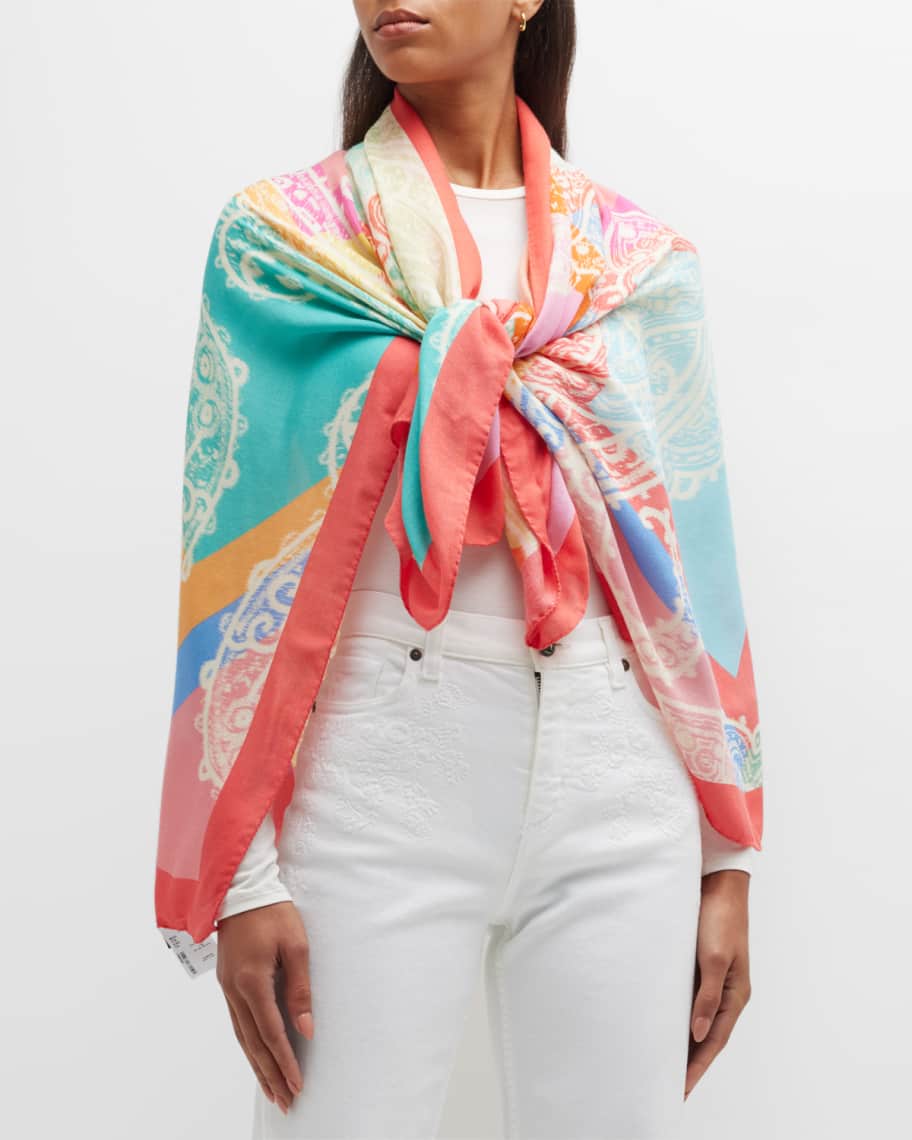 Etro Paisley Bombay Wool-Silk Square Scarf | Neiman Marcus