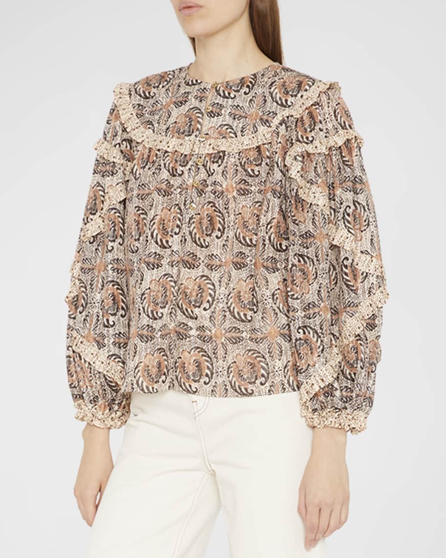 Ulla Johnson Edith Woven Ruffle-Trim Blouse | Neiman Marcus