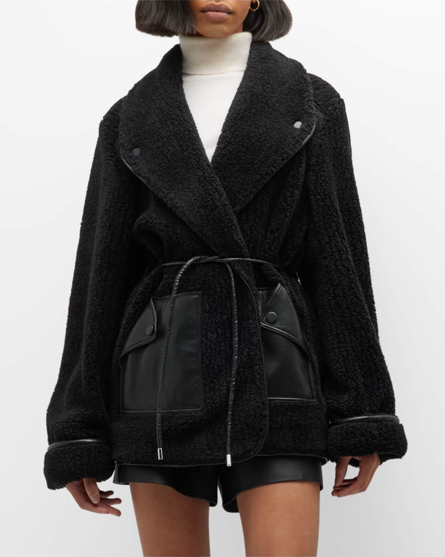 SIMKHAI Kimia Recycled Fleece Tie-Waist Jacket | Neiman Marcus