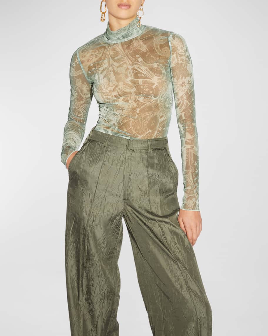 SIMKHAI Montana Printed Mesh Mock Neck Top | Neiman Marcus