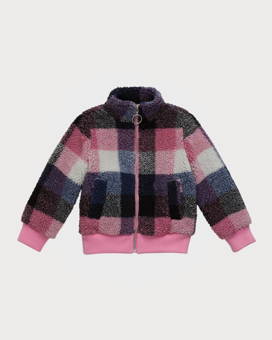 Design History Girl's Check-Print Sherpa Jacket, Size 4-6X | Neiman Marcus