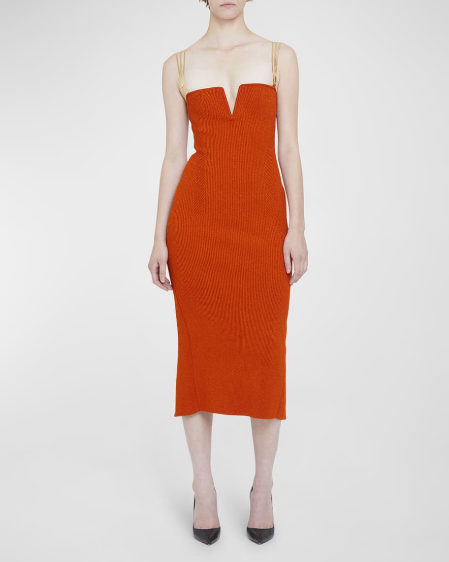 Galvan Galvanized Ophelia Chain-Strappy Midi Dress | Neiman Marcus