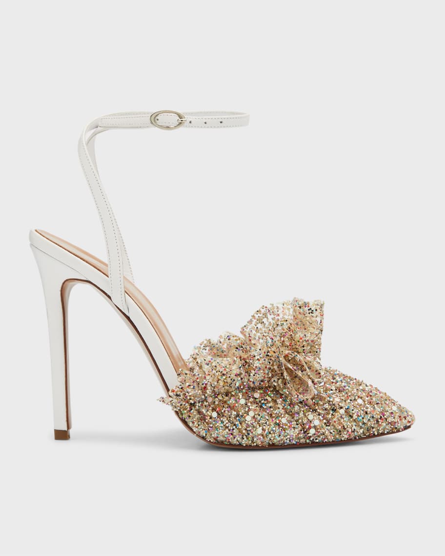 Andrea Wazen Franca Tulle Ruffle Ankle-Strap Pumps | Neiman Marcus