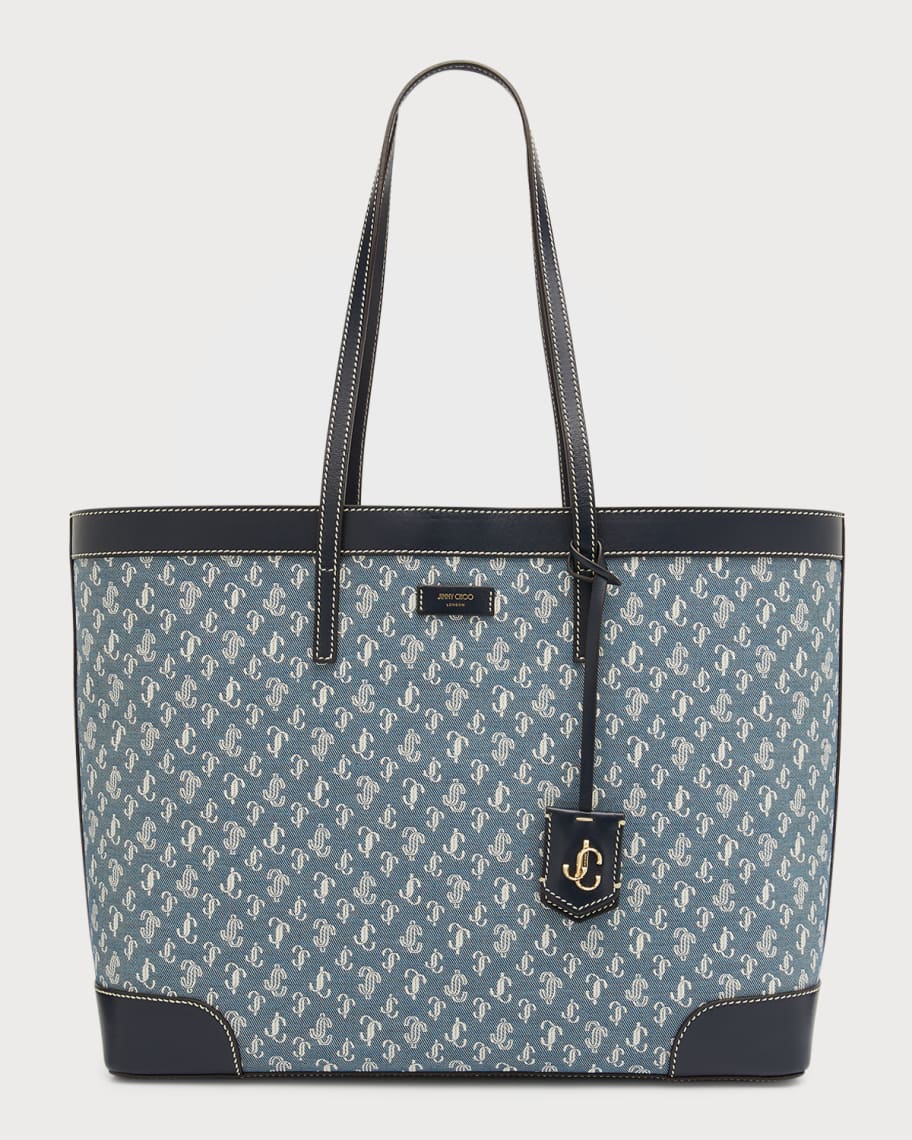 Jimmy Choo Nine2Five Monogram Denim East-West Tote Bag | Neiman Marcus