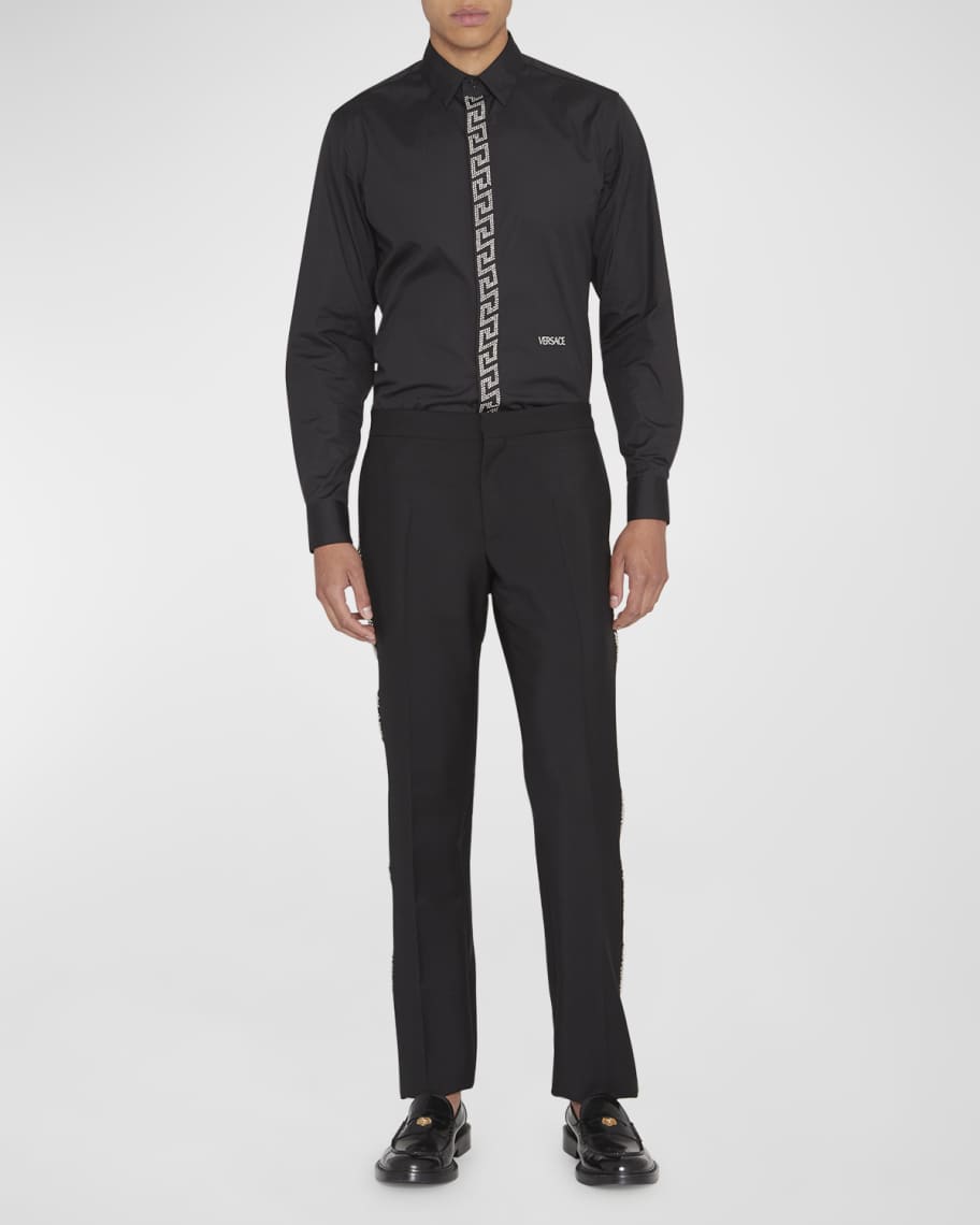 Versace Men's Studded Greca-Placket Tuxedo Shirt | Neiman Marcus