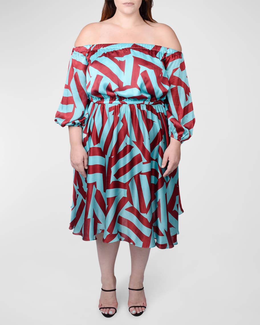Mayes NYC Plus Size Edwina Printed Off-Shoulder Dress | Neiman Marcus