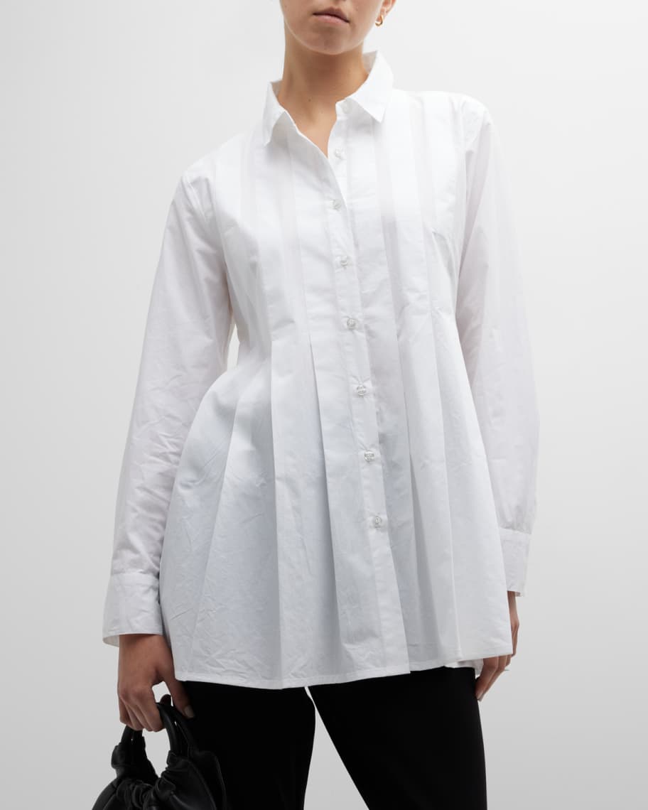 Masai Indila Pleated Button-Down Cotton Shirt | Neiman Marcus