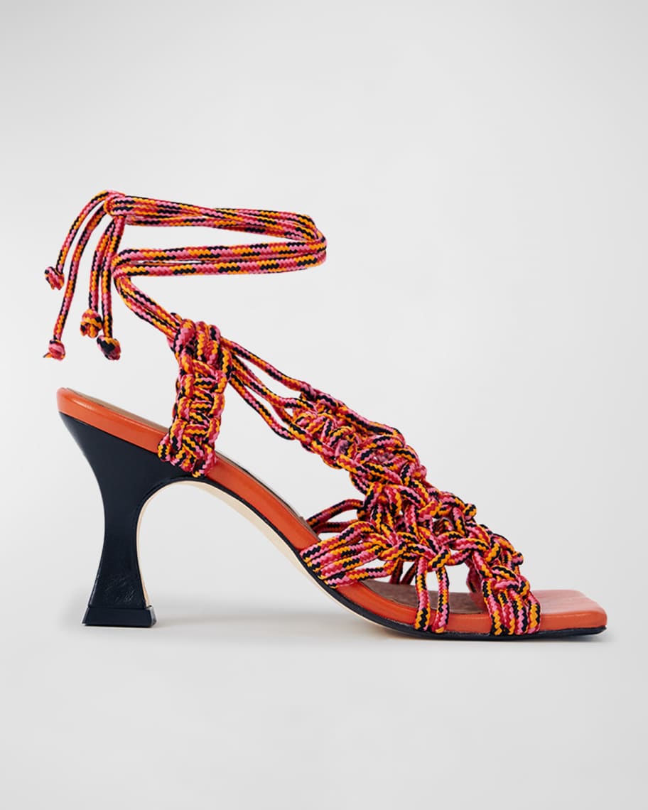 Miista Stephanie Braided Rope Ankle-Tie Sandals | Neiman Marcus
