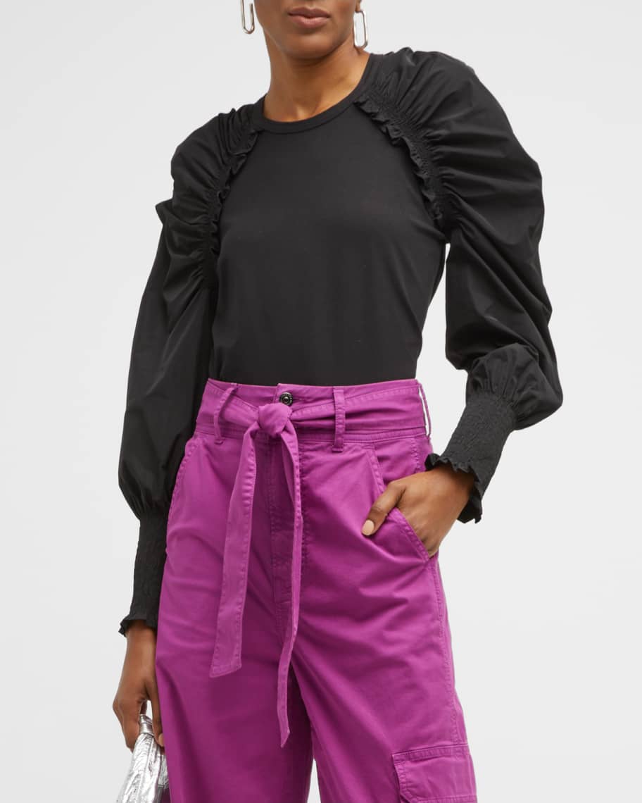 Veronica Beard Sumeeta Pleated Puff Sleeve Top | Neiman Marcus
