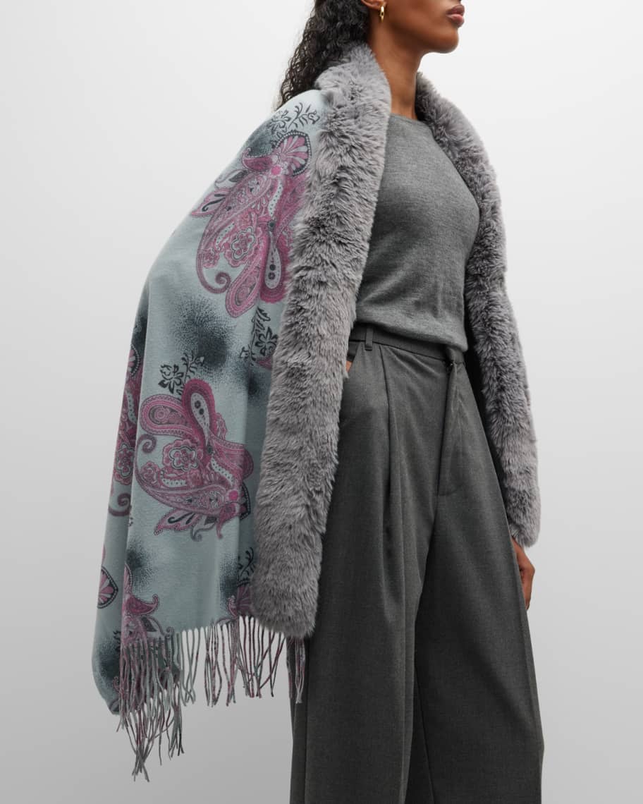 Adrienne Landau Paisley Wool & Faux Fur Wrap | Neiman Marcus