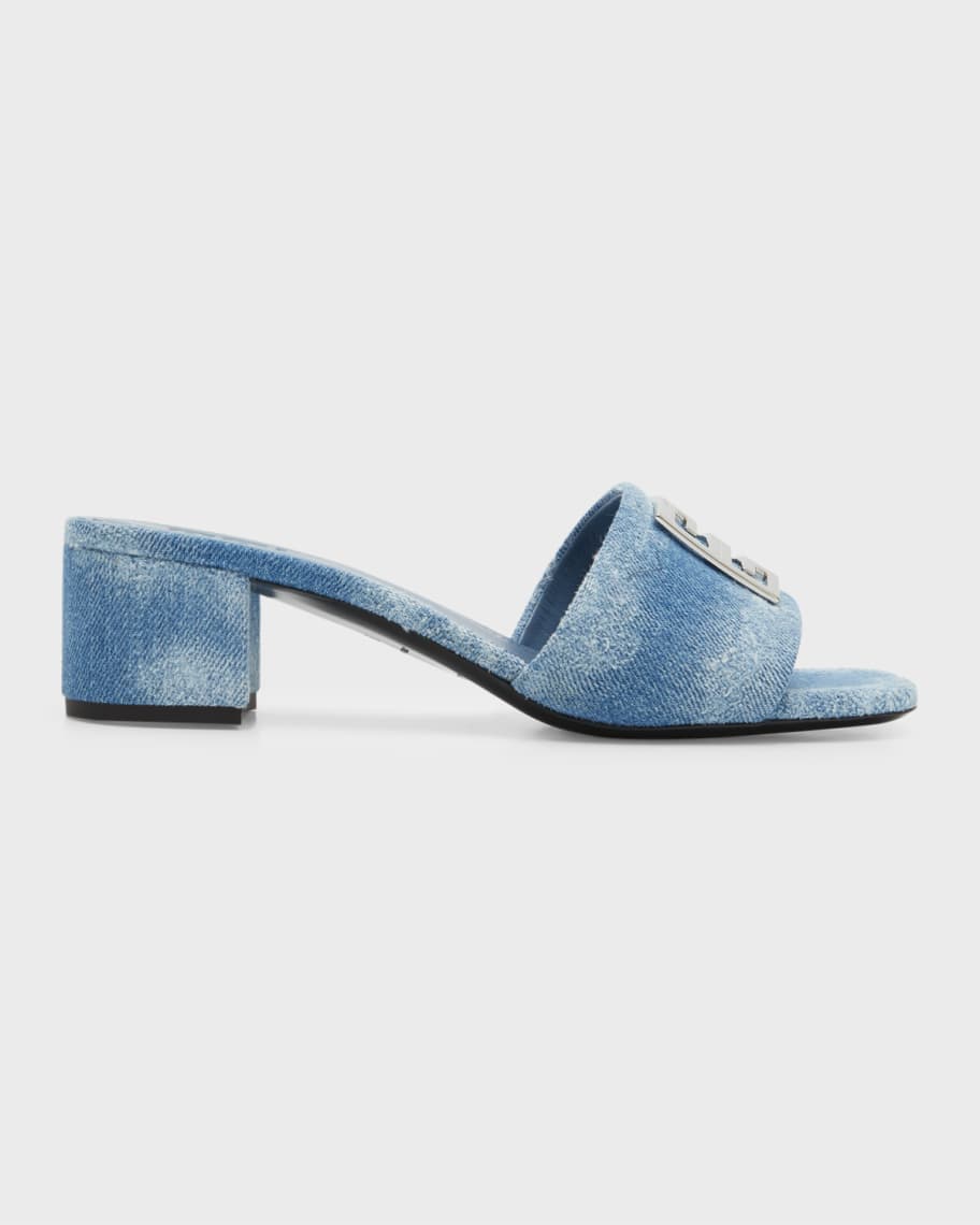 Givenchy 4G Denim Medallion Slide Sandals | Neiman Marcus