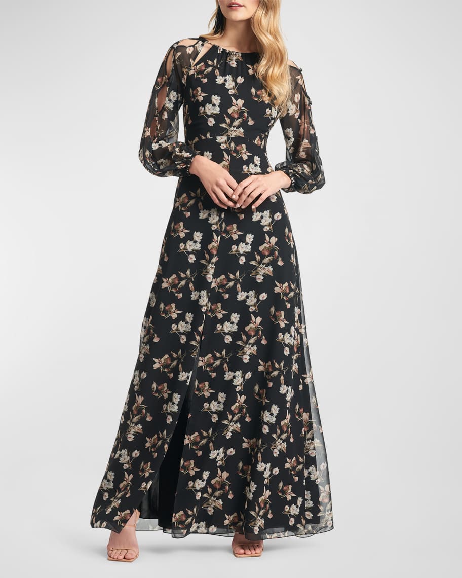 Sachin & Babi Jasmine Cutout Floral-Print Gown | Neiman Marcus