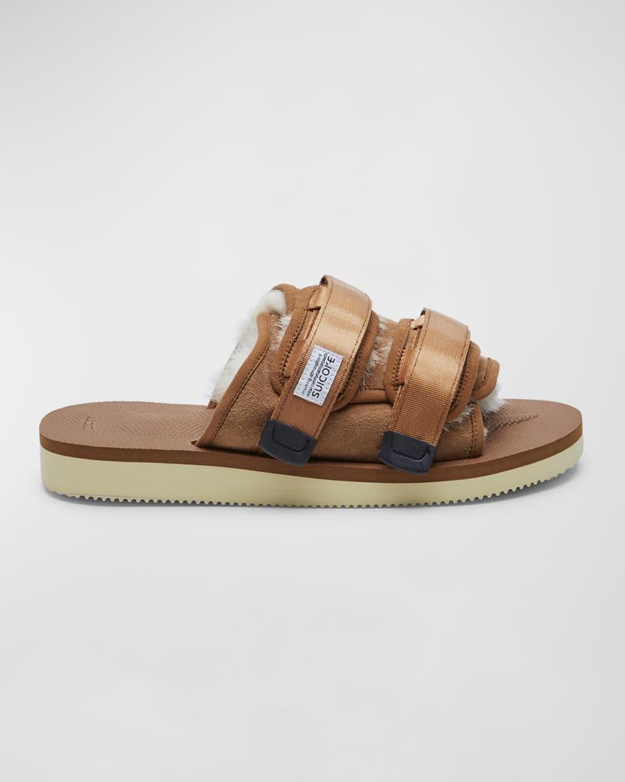 Suicoke Men's MOTO-M2AB Shearling and Suede Slide Sandals | Neiman Marcus