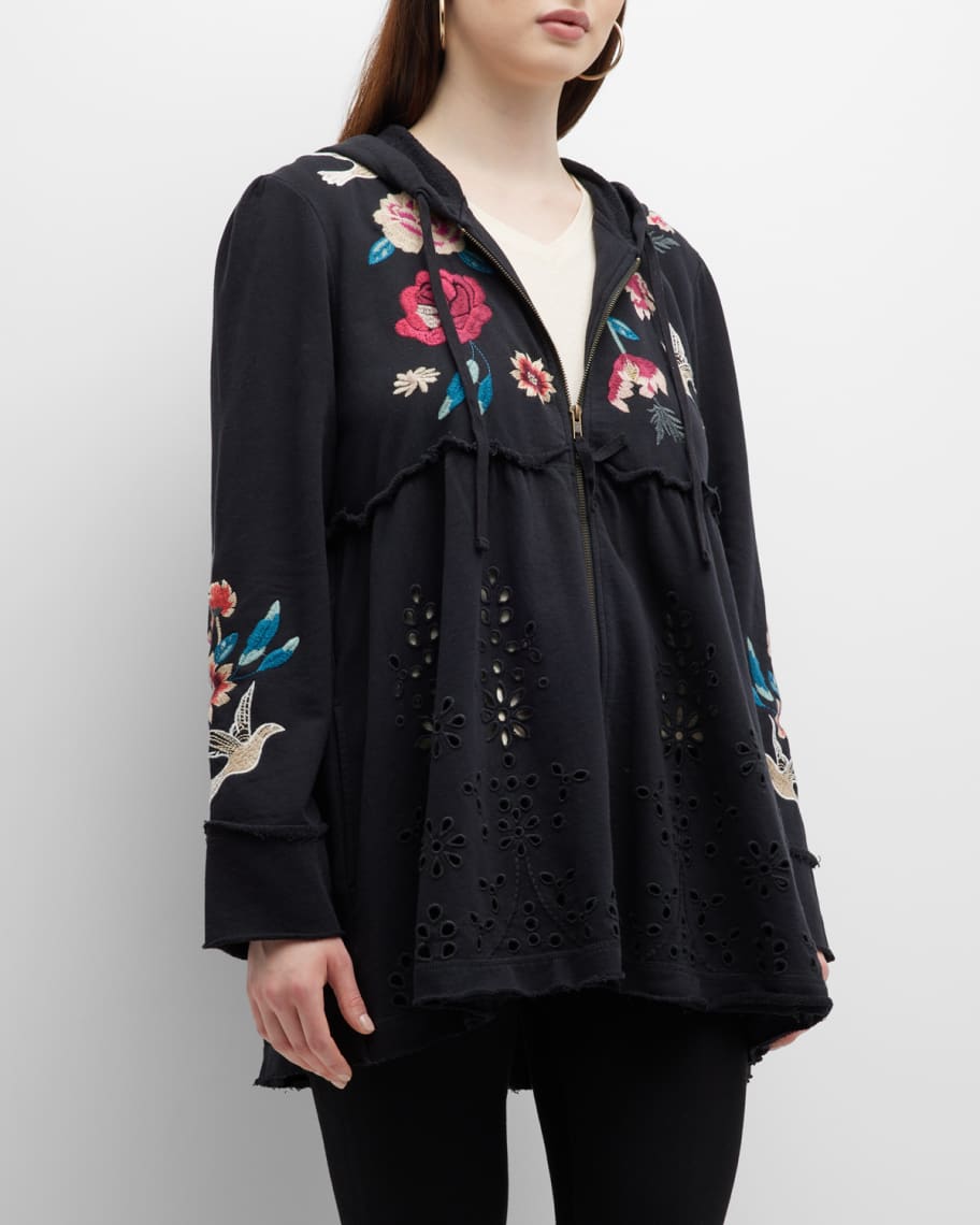 Johnny Was Plus Size Junia Embroidered Tiered Hoodie | Neiman Marcus