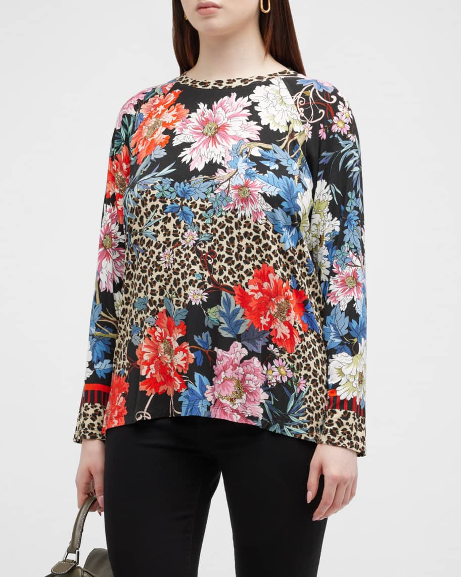 Johnny Was Plus Size Ontari Printed Raglan-Sleeve Tee | Neiman Marcus
