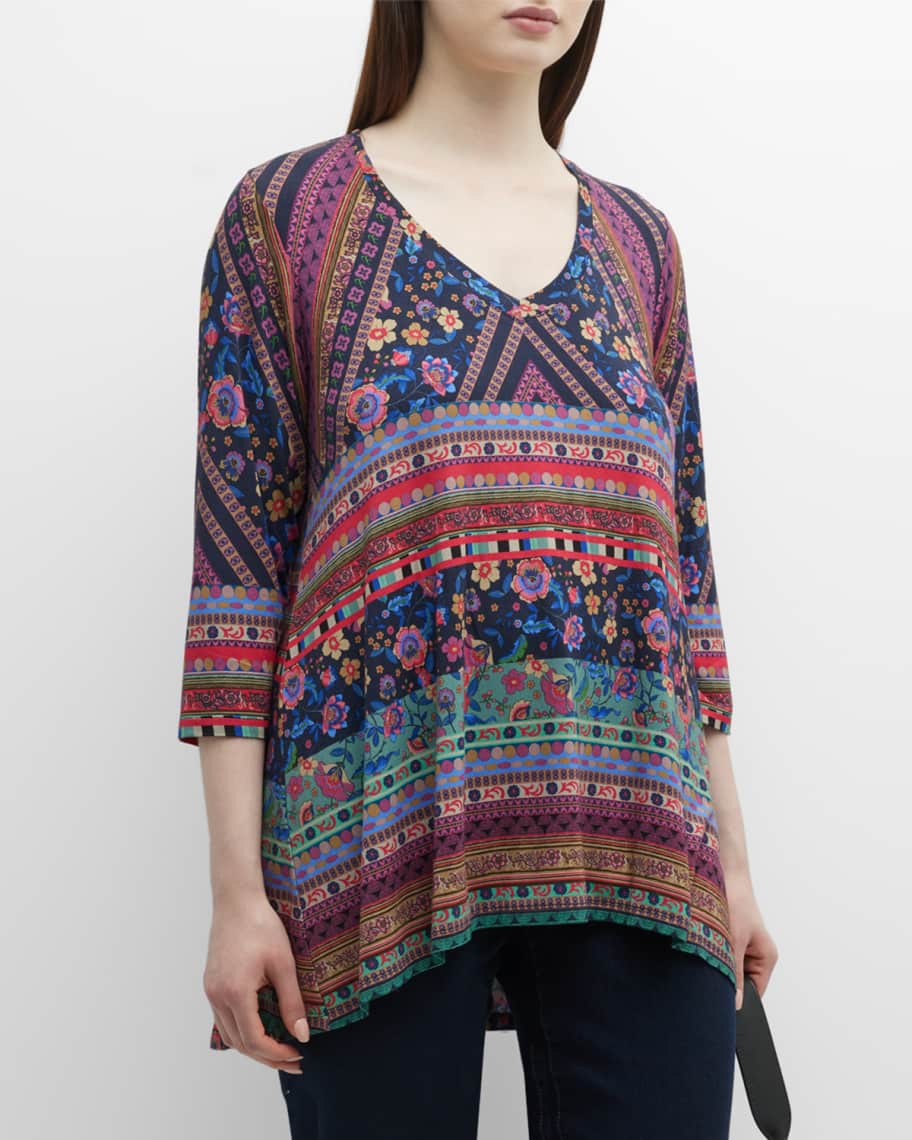 Johnny Was Plus Size Cruz Floral-Print Swing Tunic | Neiman Marcus