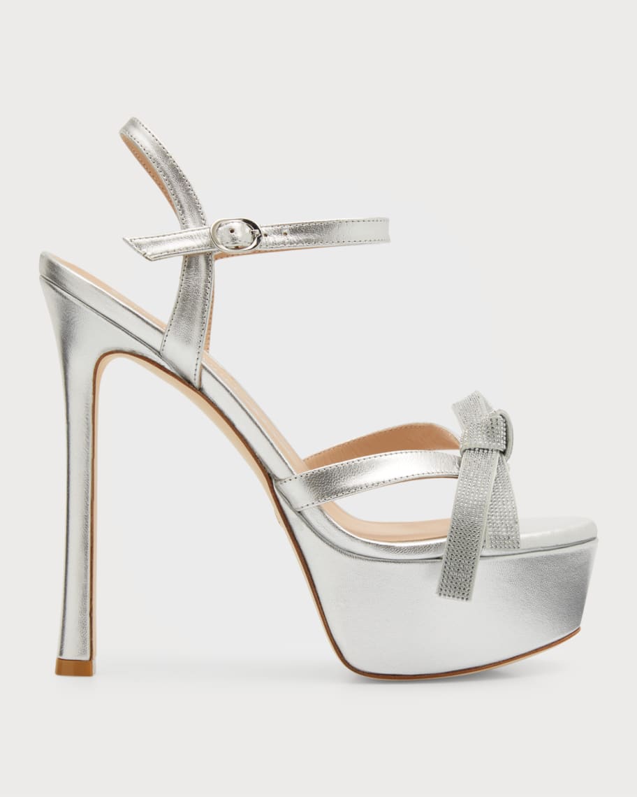 Stuart Weitzman Mega Bow Metallic Platform Sandals | Neiman Marcus