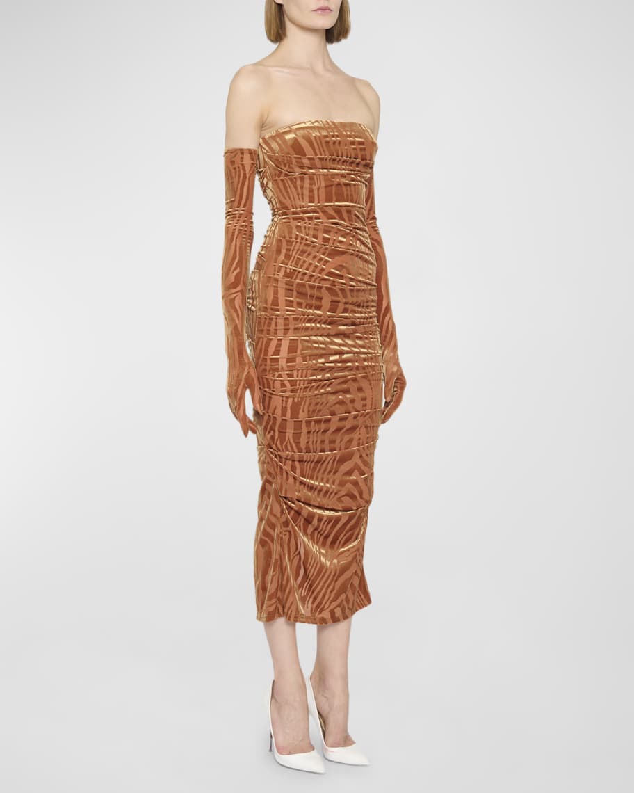 Alex Perry Brooks Ruched Velvet Printed Dress | Neiman Marcus
