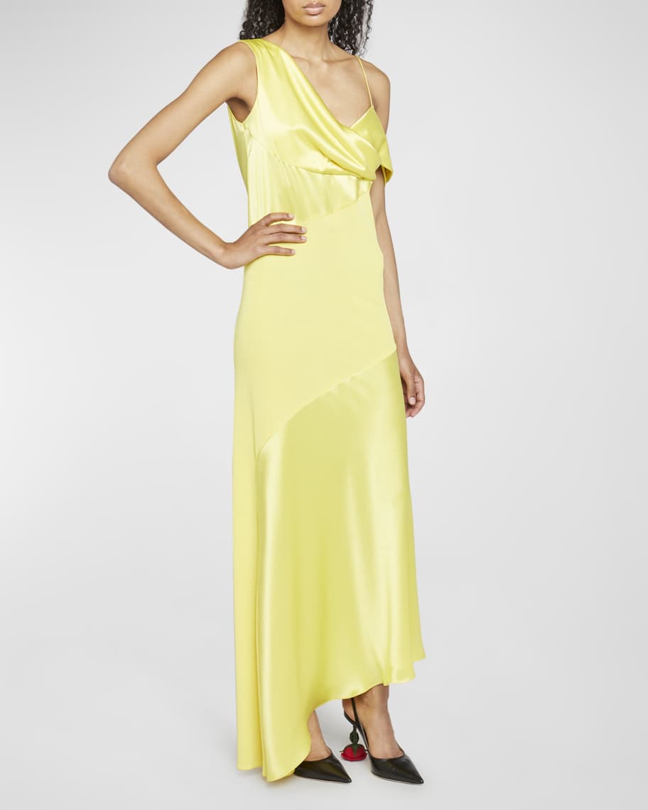 Loewe One-Shoulder Draped Satin Maxi Dress | Neiman Marcus