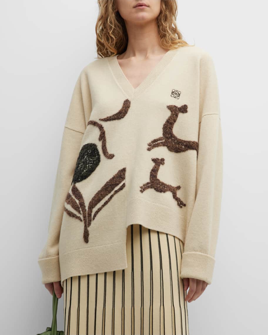 Loewe Asymmetric Deer Knit Sweater | Neiman Marcus