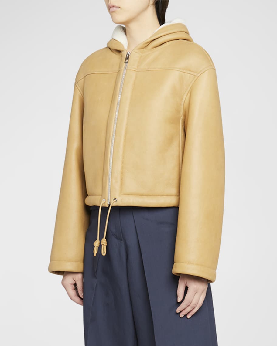 Loewe Hooded Crop Sheep Shearling Jacket | Neiman Marcus