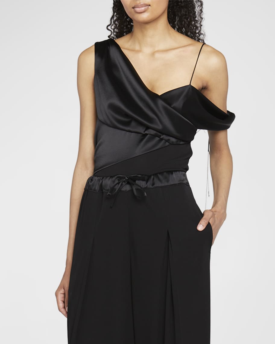 Loewe One-Shoulder Draped Satin Top | Neiman Marcus