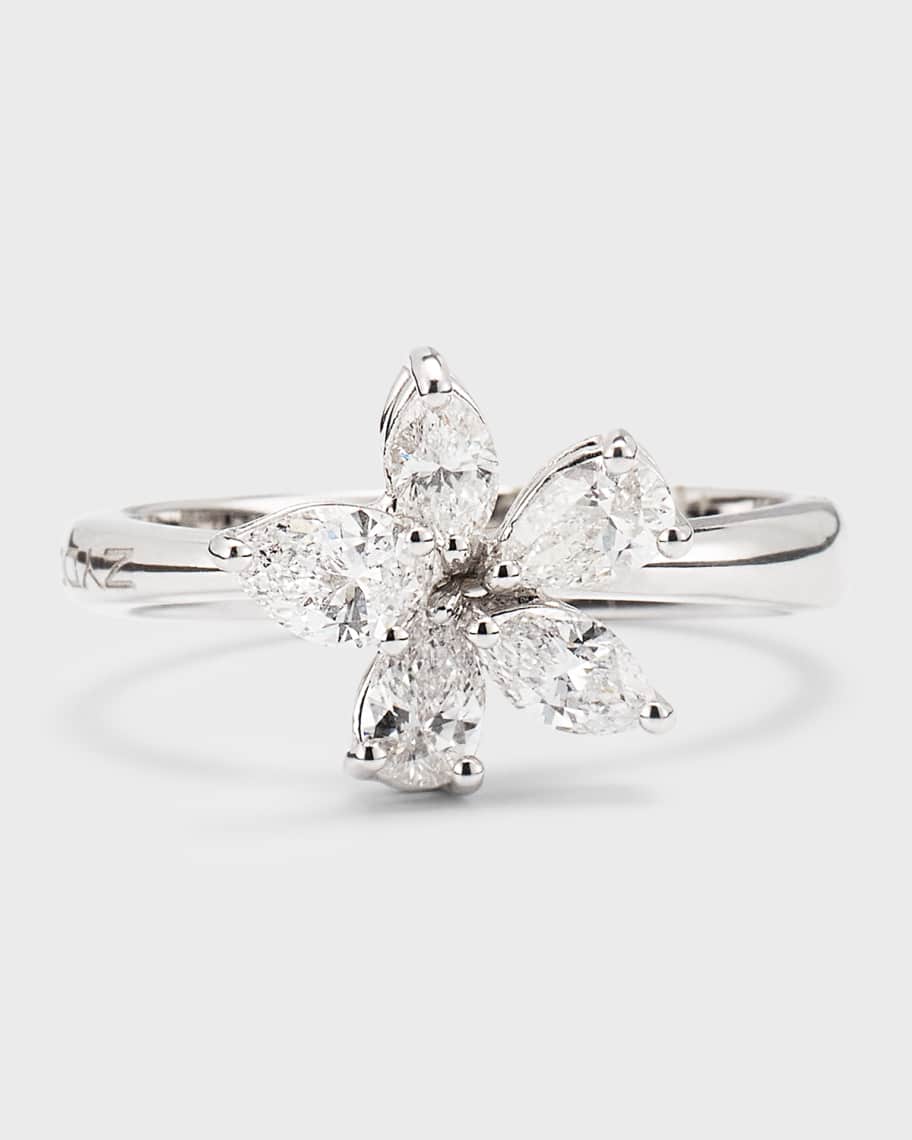 ZYDO 18K White Gold Marquise and Pear Diamond Flower Ring, Size 6.25 ...