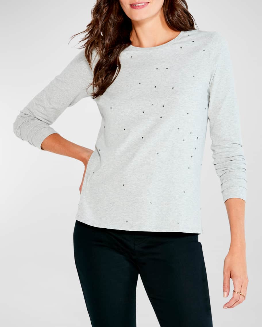NZT NIC+ZOE Rhinestone-Embellished Crewneck Tee | Neiman Marcus