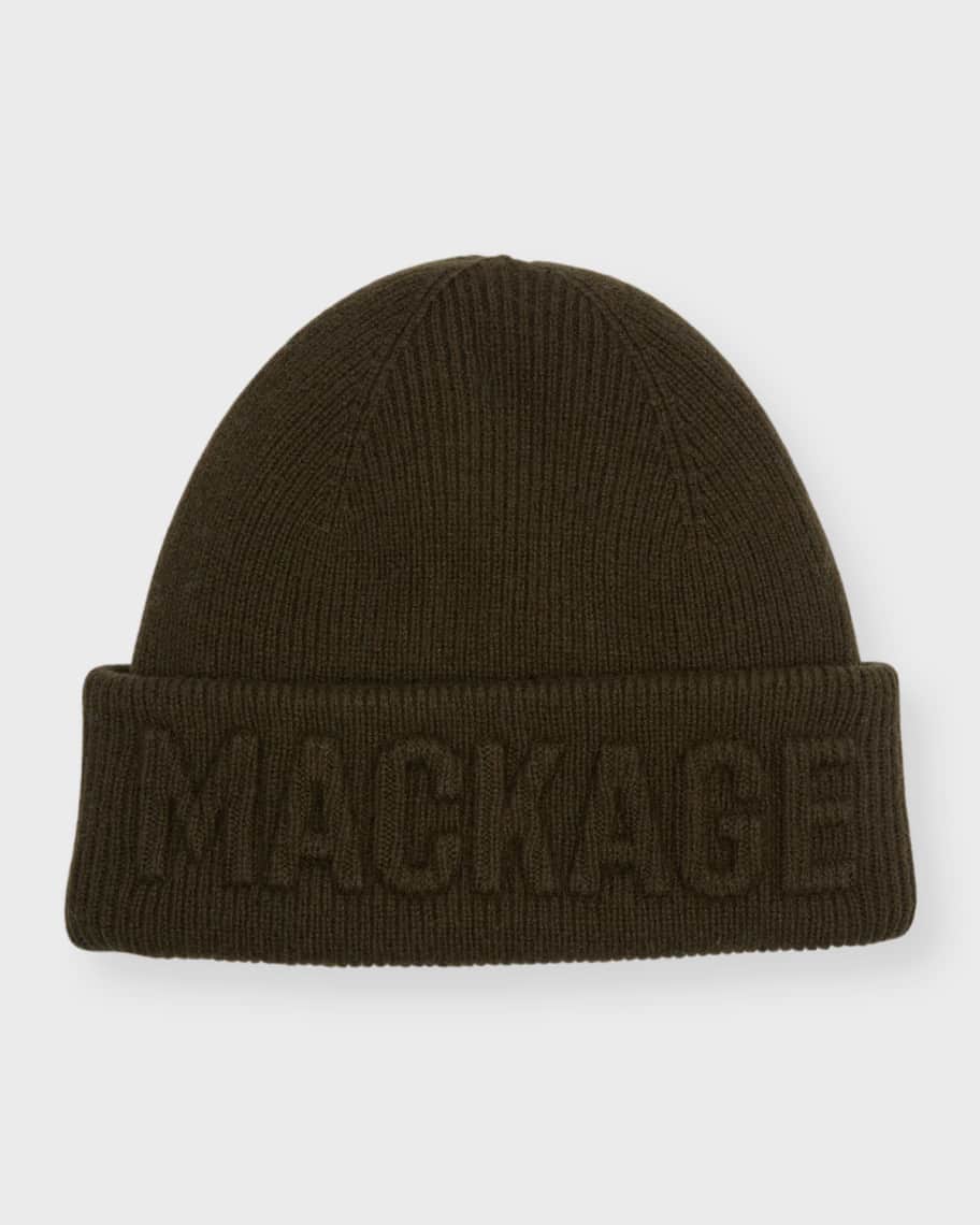 Mackage Men's Jett Wool-Cashmere 3D Logo Beanie Hat | Neiman Marcus