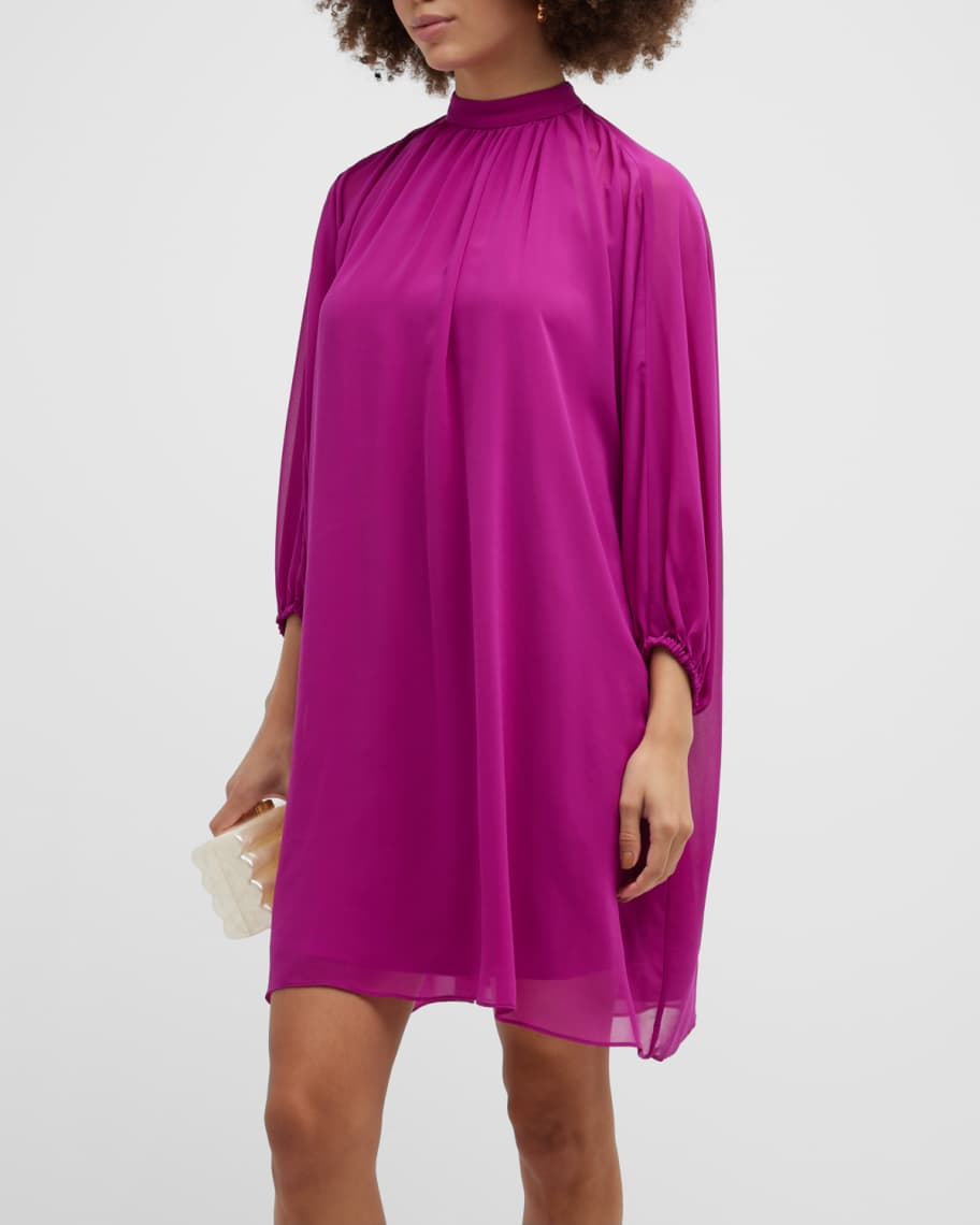 Trina Turk Rhyme Blouson-Sleeve Chiffon Dress | Neiman Marcus