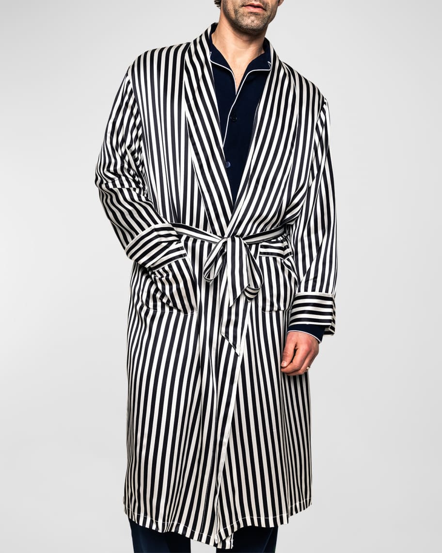 Petite Plume Men's Silk Bengal Stripe Robe | Neiman Marcus