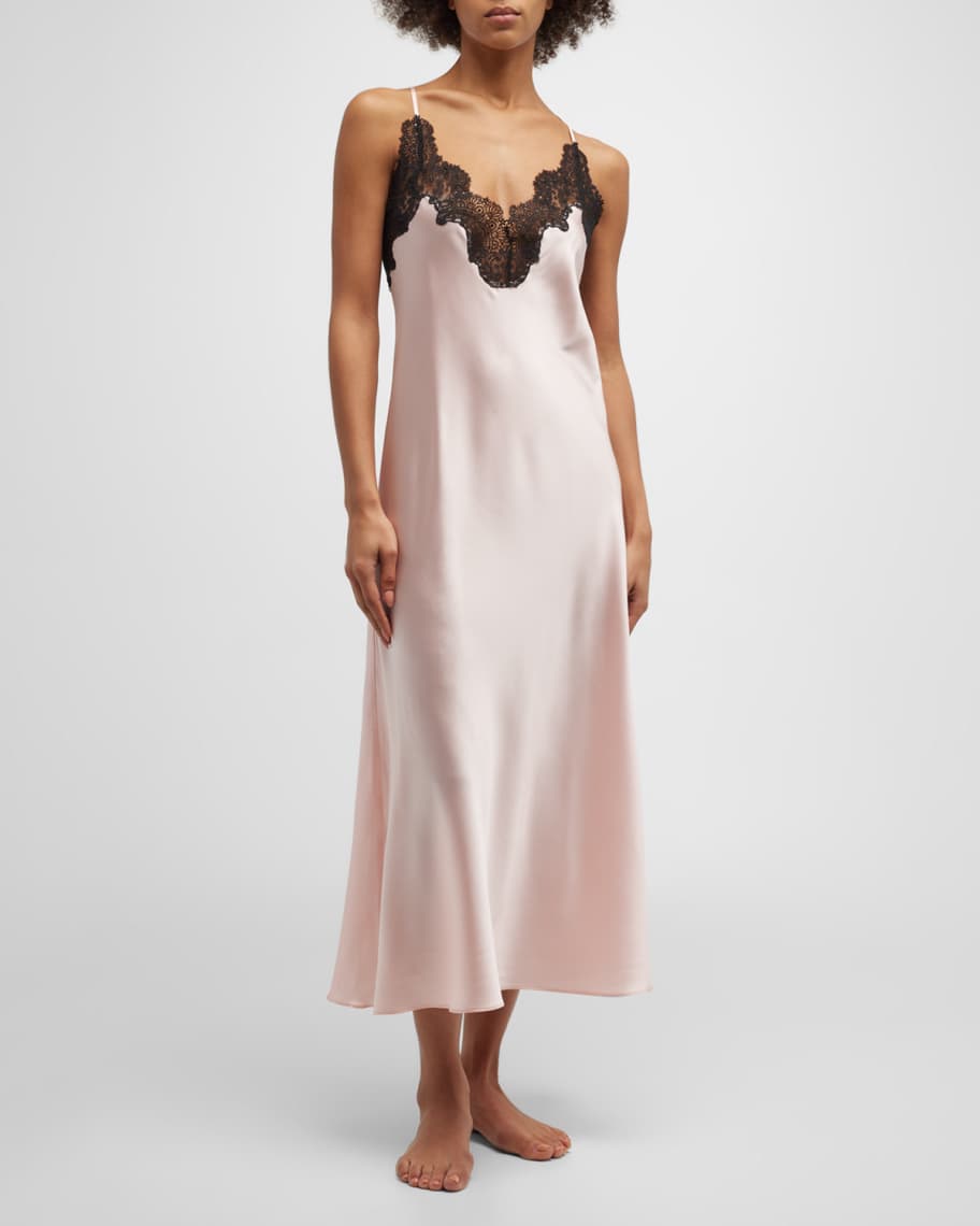 Christine Lingerie Lace-Trim Silk Nightgown | Neiman Marcus
