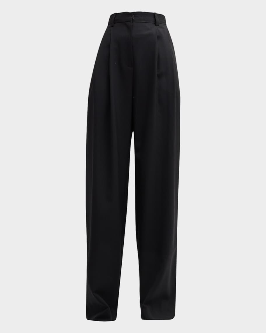 Salon 1884 Cecily Double-Pleated Wide-Leg Wool Pants | Neiman Marcus