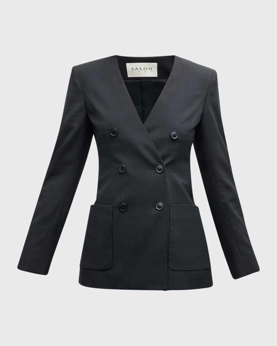 Salon 1884 Saville V-Neck Double-Breasted Blazer | Neiman Marcus
