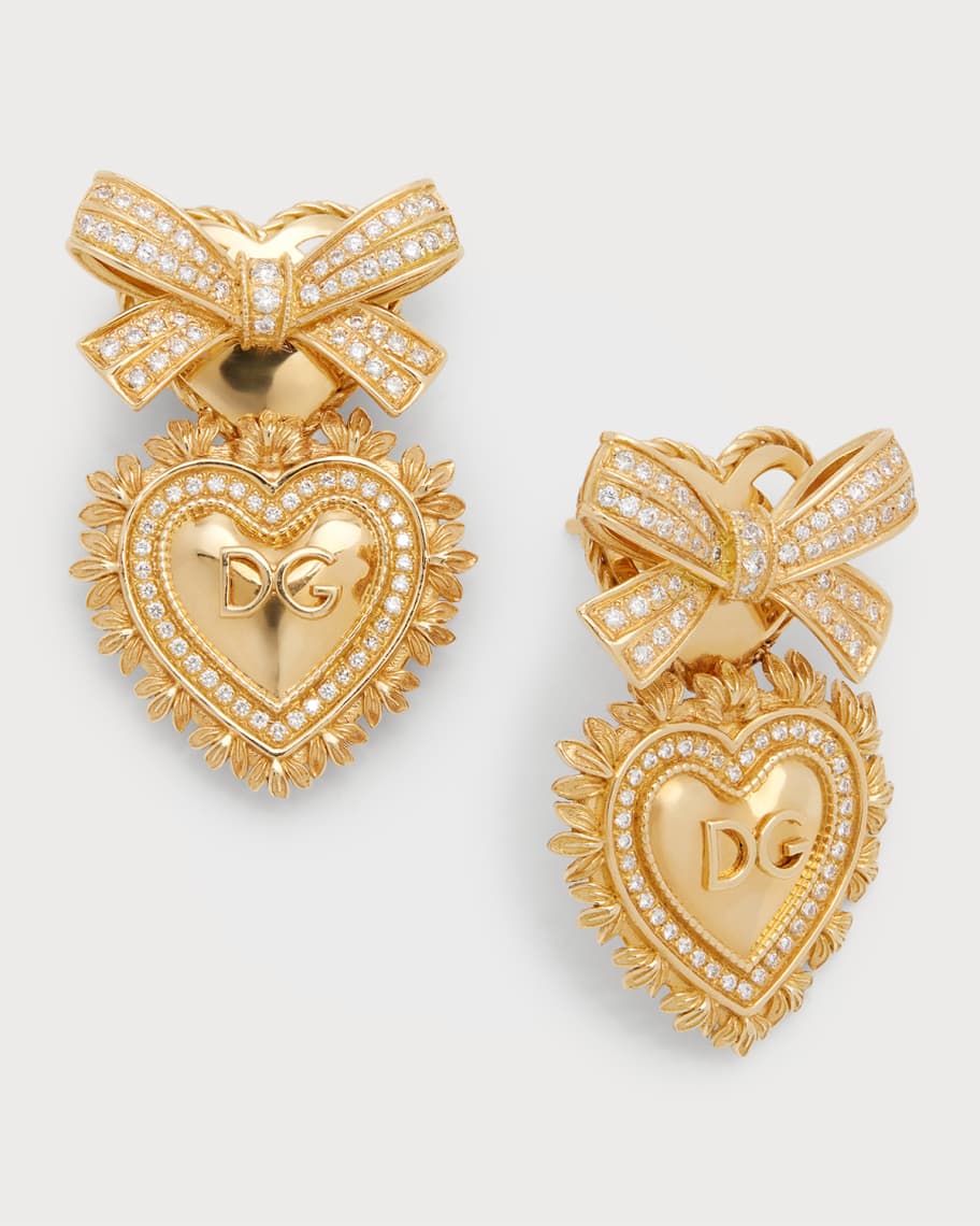 Dolce&Gabbana 18K Yellow Gold Diamond DG Logo Heart Earrings | Neiman ...