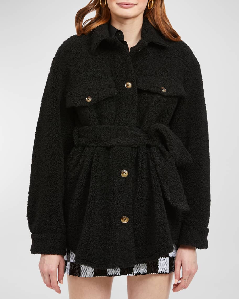 EN SAISON Kaylee Belted Faux-Fur Shirt Jacket | Neiman Marcus