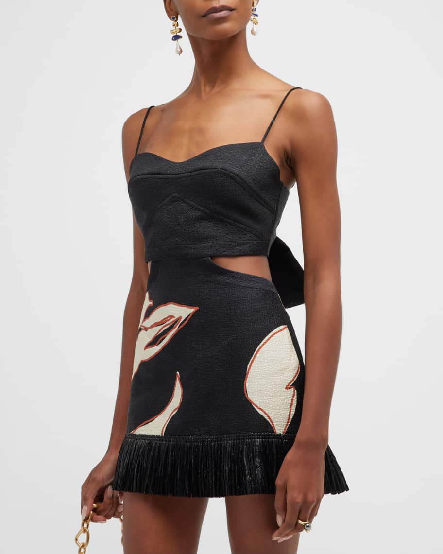 Johanna Ortiz Cascading Beauty Cutout Fringe-Hem Mini Bustier Dress ...